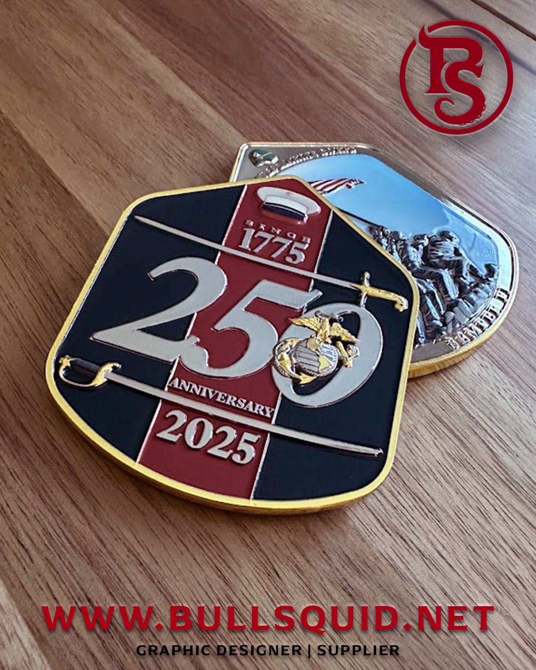 USMC 250th Anniversary Challenge Coin – Bull Squid Studio